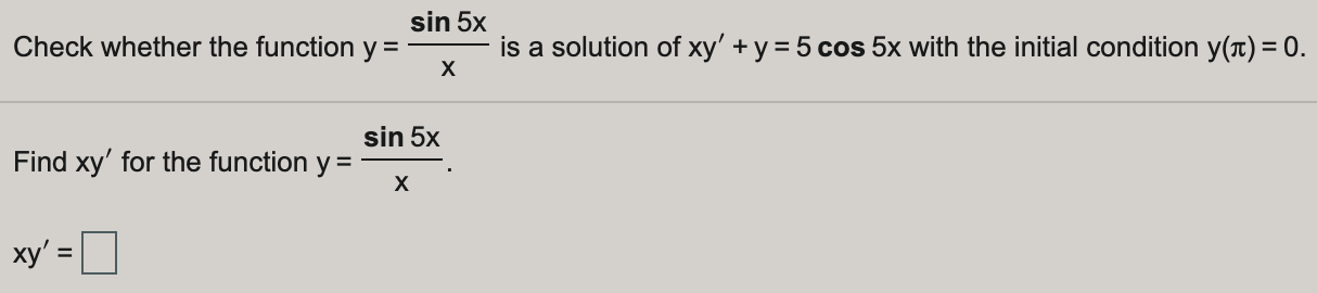 Solved sin 5x Check whether the function y is a solution of | Chegg.com