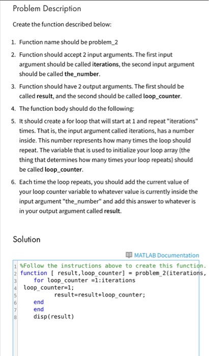 Solved Matlab： Create the function described | Chegg.com
