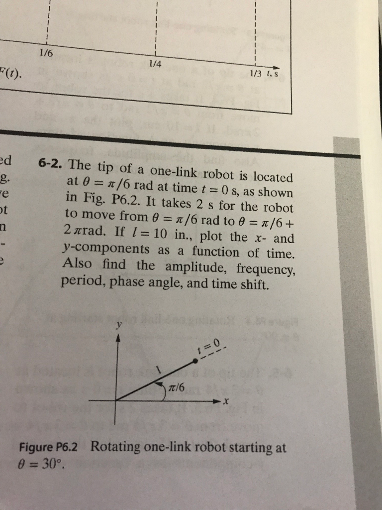 Solved 1/6 1/4 1/3 t,S ed 6-2. The tip of a one-link robot | Chegg.com