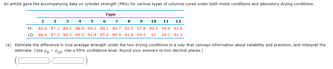 (a) Estimate the difference in true average strength | Chegg.com