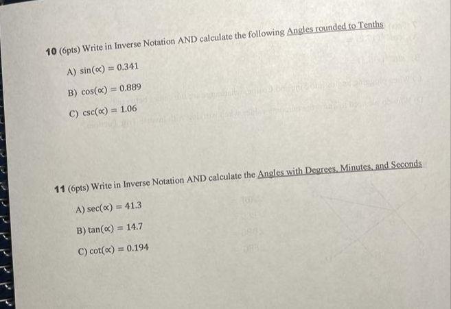 Solved 10(6pts) Write in Inverse Notation AND calculate the | Chegg.com