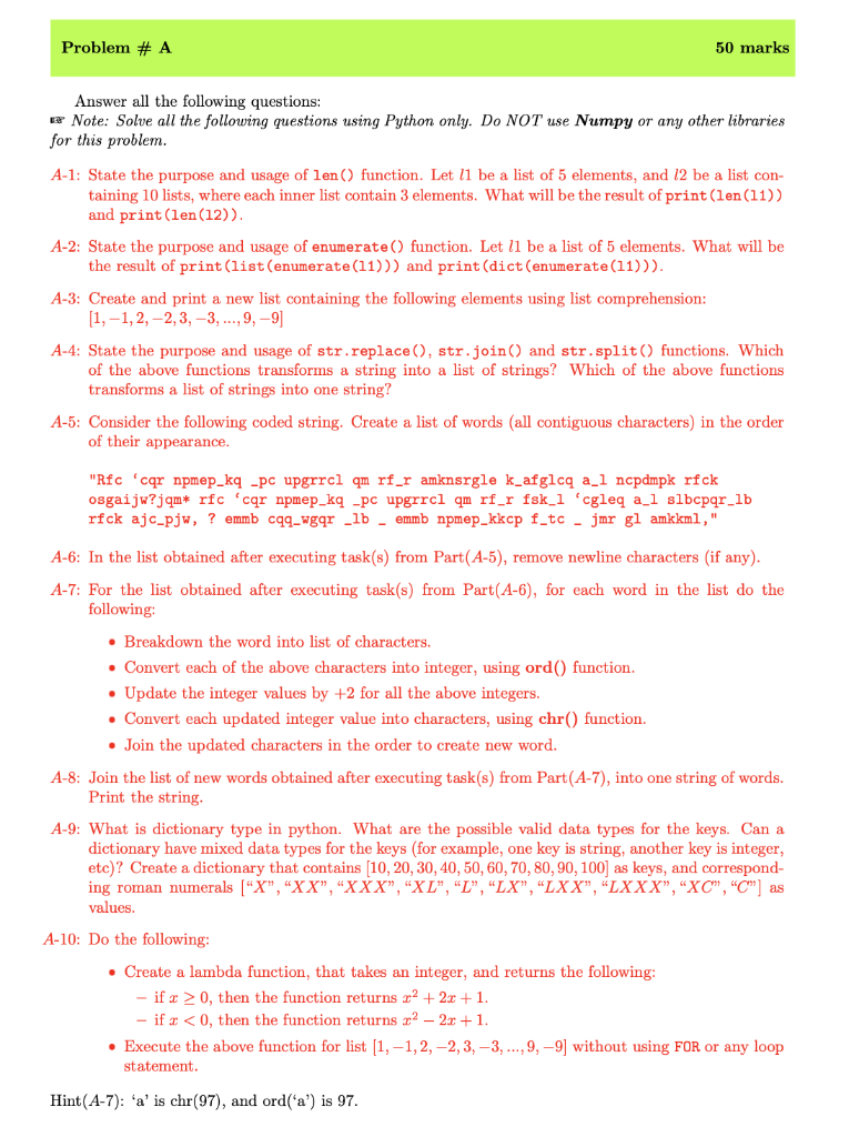 Solved Problem # A 50 marks Answer all the following | Chegg.com