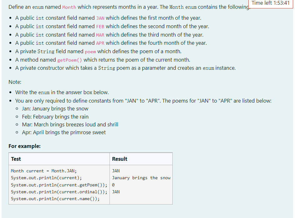 Solved Define an enum named Month which represents months in | Chegg.com
