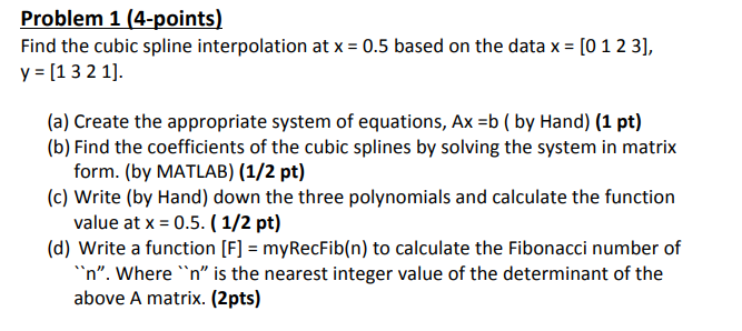 Problem 1 (4-points) Find the cubic spline | Chegg.com