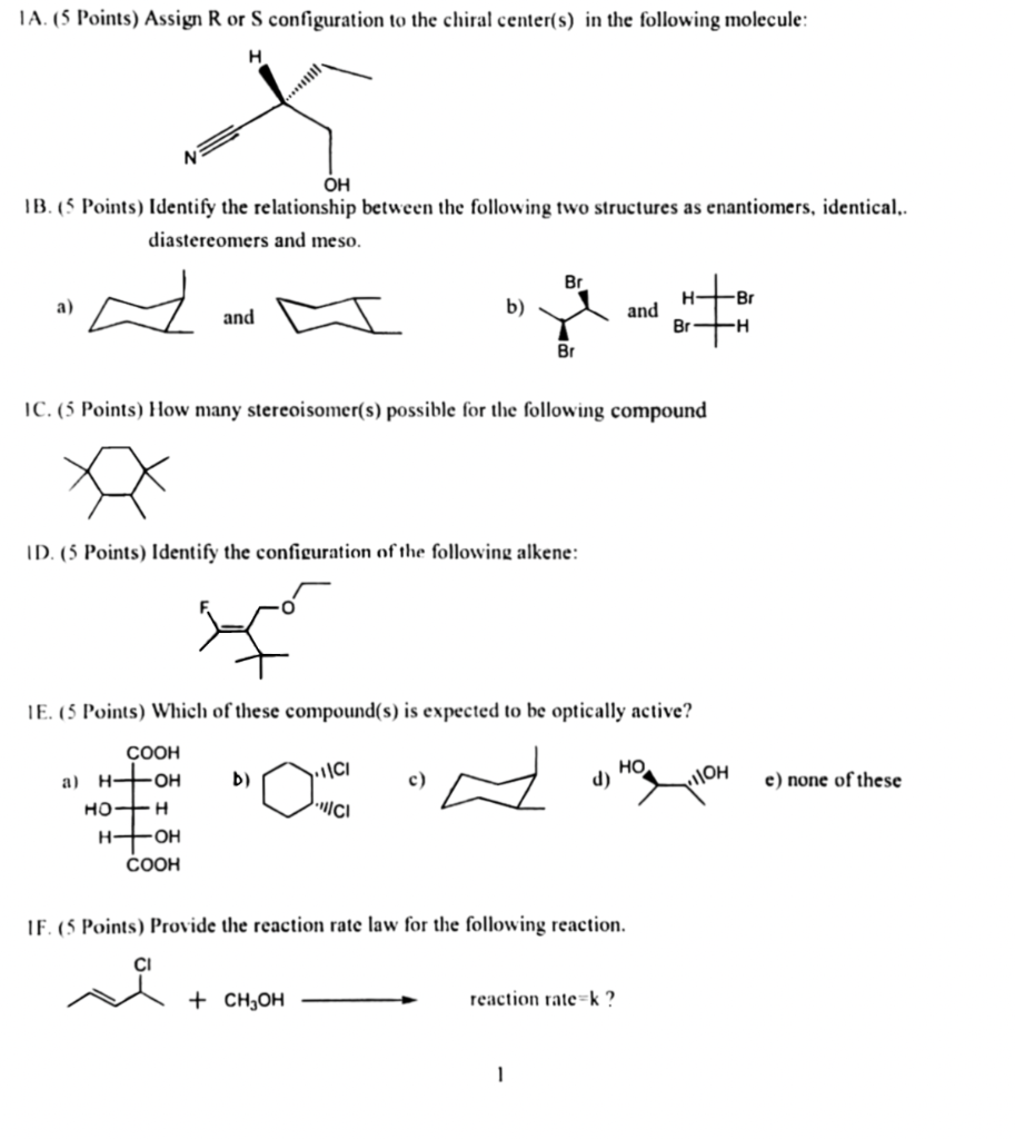 Solved IA. ( 5 Points) Assign R or S configuration to the | Chegg.com