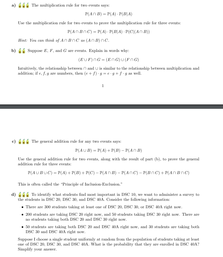 Solved a) ﻿The multiplication rule for two events | Chegg.com