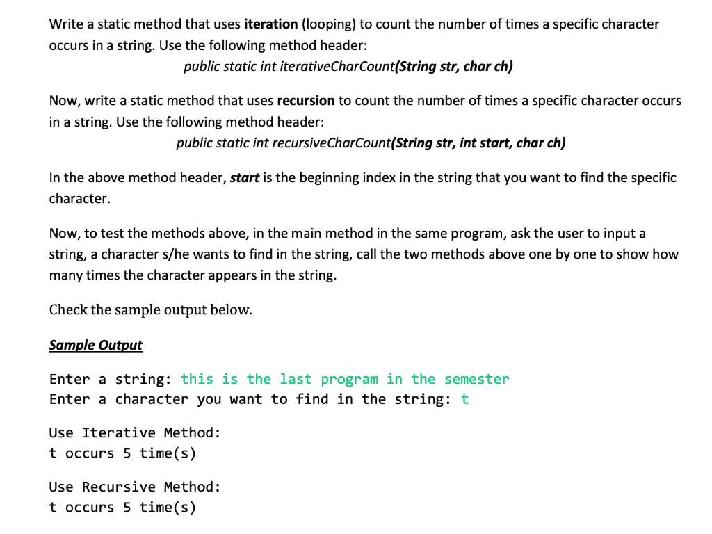 Solved Write a static method that uses iteration (looping) | Chegg.com