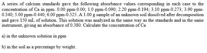 Solved A series of calcium standards gave the following | Chegg.com