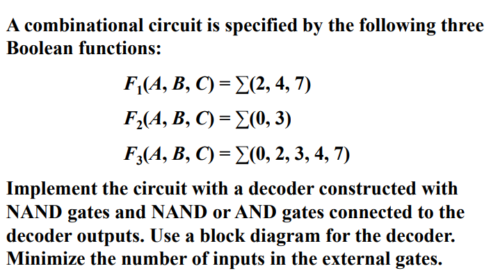 Solved A combinational circuit is specified by the following | Chegg.com