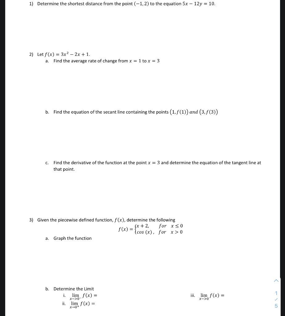 Solved 1 Determine The Shortest Distance From The Point