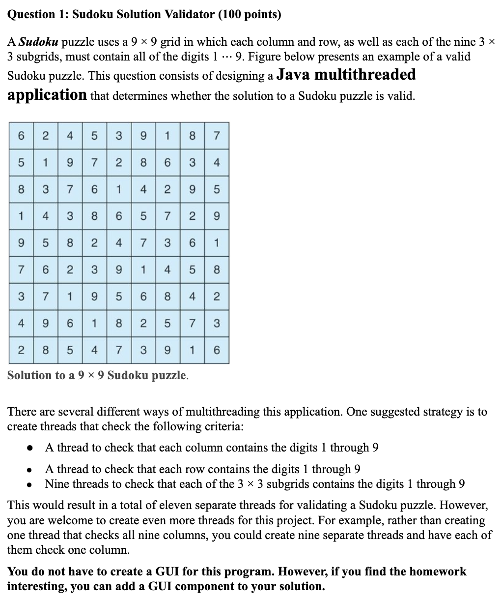 Solved Question 1: Sudoku Solution Validator (100 points) A | Chegg.com