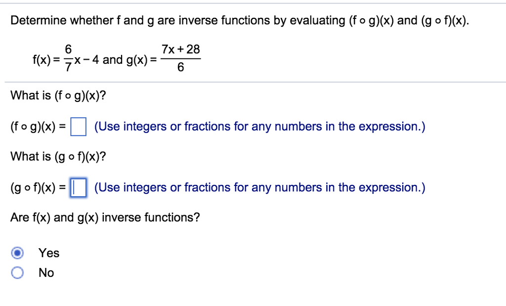Solved Determine Whether F And G Are Inverse Functions By