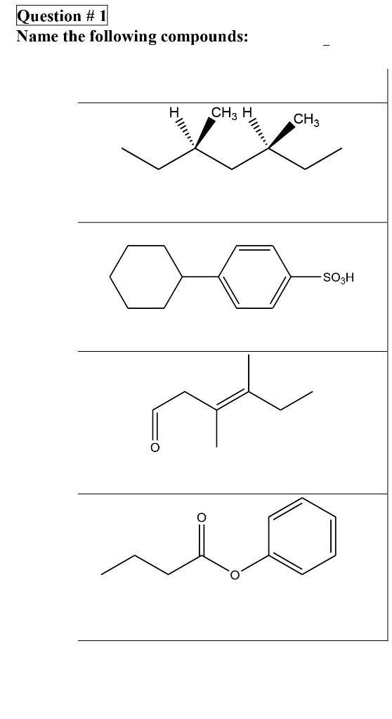 Solved Question # 1 Name the following compounds: CH3 CH3 | Chegg.com