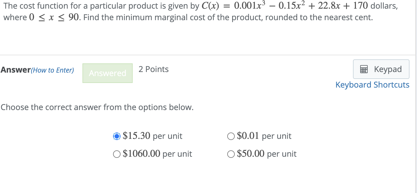 Solved The cost function for a particular product is | Chegg.com