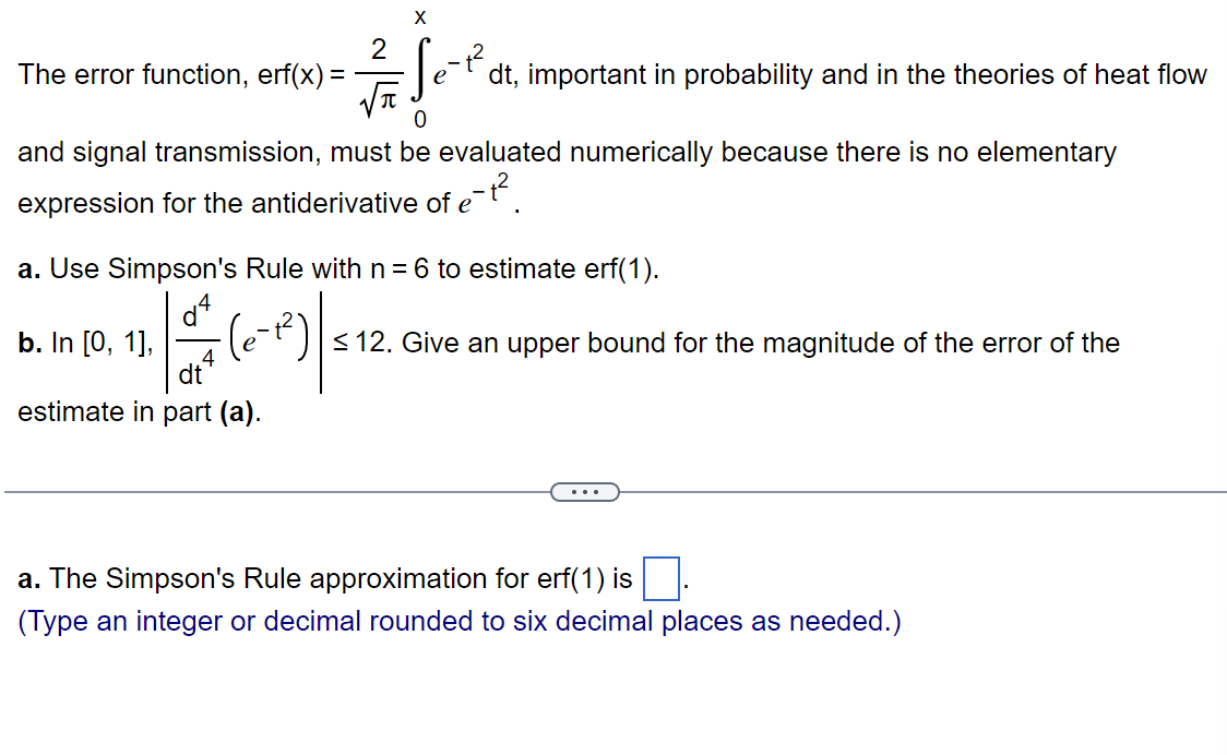 Solved The error function, erf (x)=π2∫0xe−t2dt, important in | Chegg.com