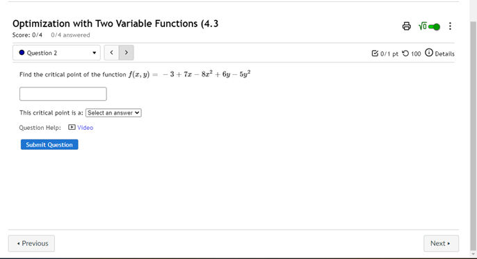 Solved Optimization with Two Variable Functions (4.3 Score: | Chegg.com