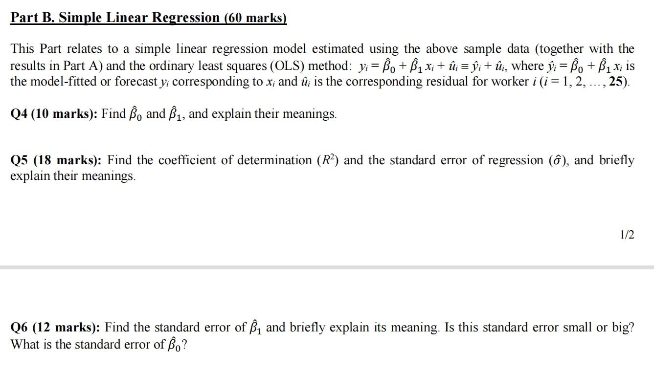 This Part relates to a simple linear regression model | Chegg.com