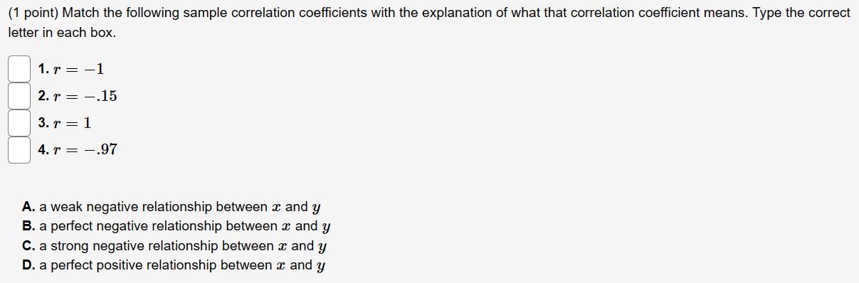 Solved (1 point) Match the following sample correlation | Chegg.com