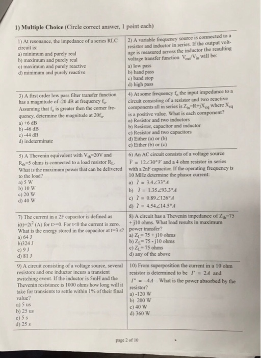 Solved 1) Multiple Choice (Circle correct answer, 1 point | Chegg.com