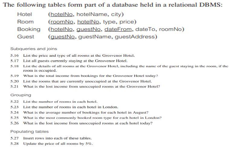 Solved The following tables form part of a database held in | Chegg.com