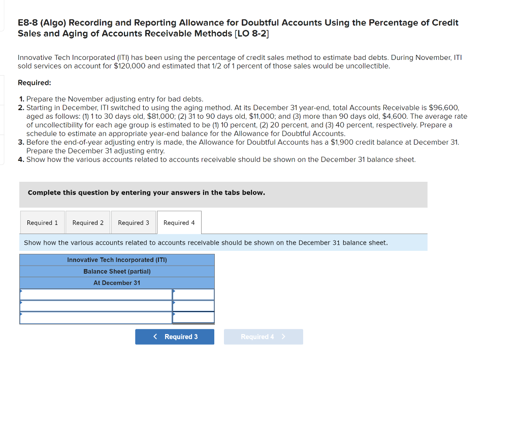 Solved E8-8 (Algo) Recording and Reporting Allowance for | Chegg.com