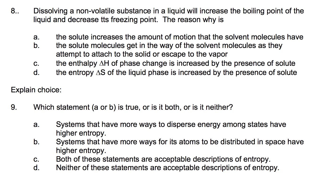 Solved 8.. Dissolving a non-volatile substance in a liquid | Chegg.com