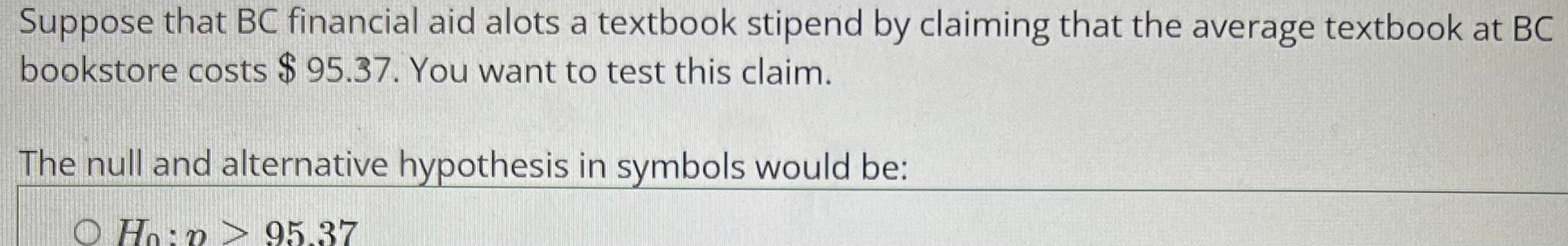 Solved Suppose that BC financial aid alots a textbook | Chegg.com