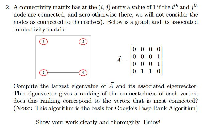 Solved 2. A connectivity matrix has at the (i, j) entry a | Chegg.com