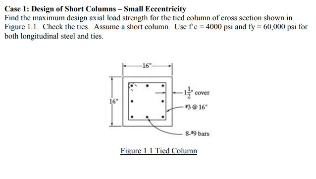 Case 1: Design of Short Columns- Small Eccentricity | Chegg.com