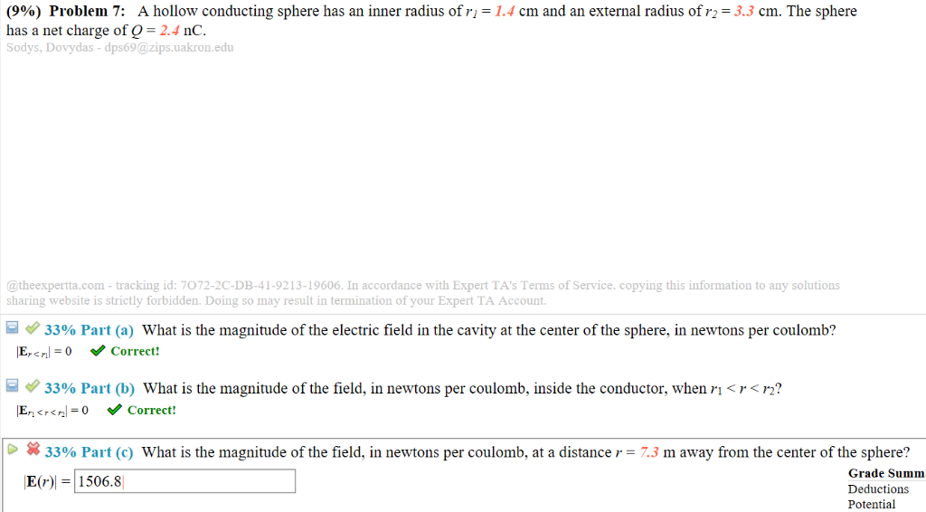 Solved (996) Problem 7: A hollow conducting sphere has an | Chegg.com Solved (996) Problem 7: A hollow conducting sphere has an | Chegg.com