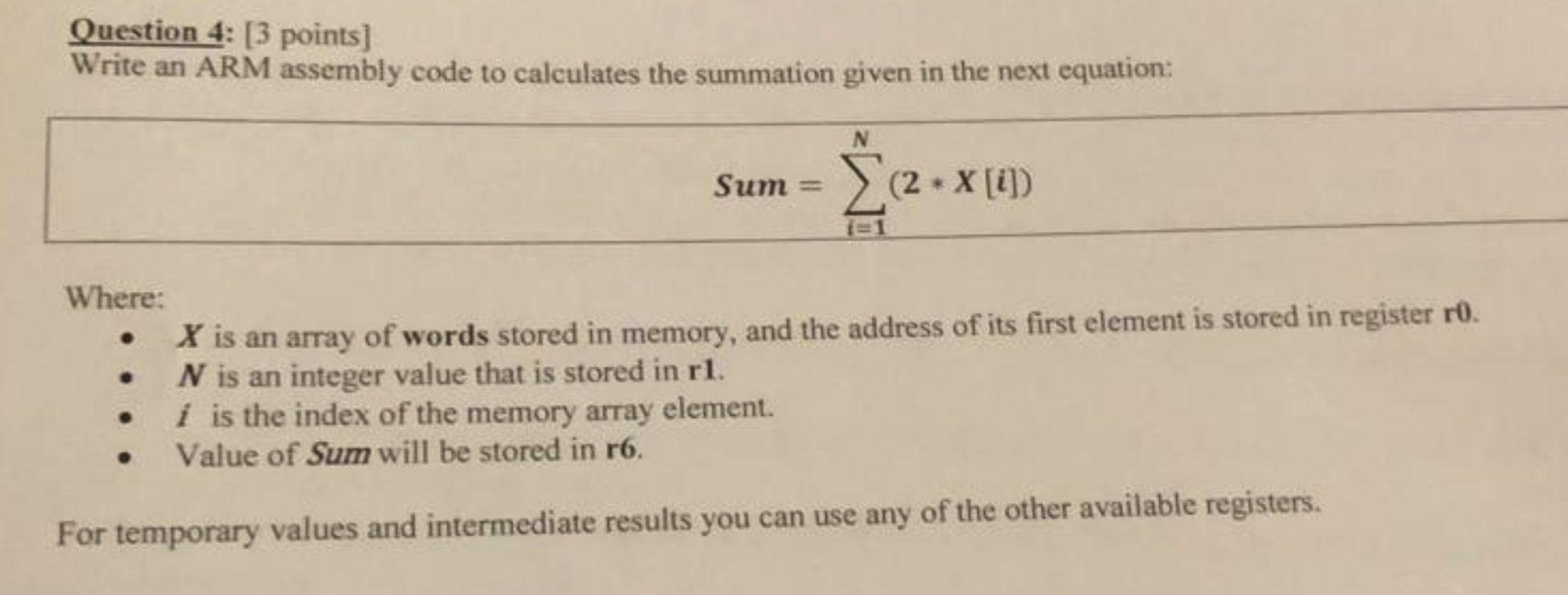Question 4: [3 points] Write an ARM assembly code to | Chegg.com