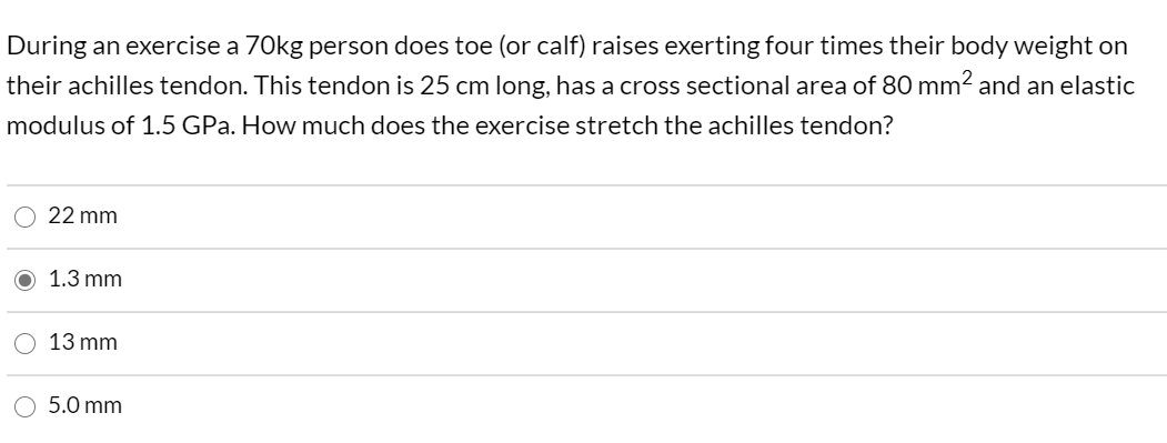 Solved During an exercise a 70kg person does toe (or calf) | Chegg.com