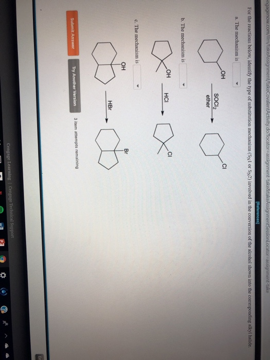 Solved For the reactions, identify the type of substitution | Chegg.com