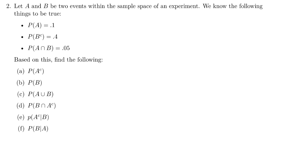 Solved 2. Let A and B be two events within the sample space | Chegg.com