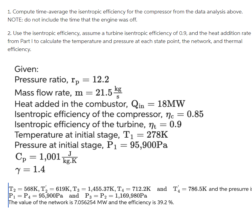 Solved 1. Compute time-average the isentropic efficiency for | Chegg.com