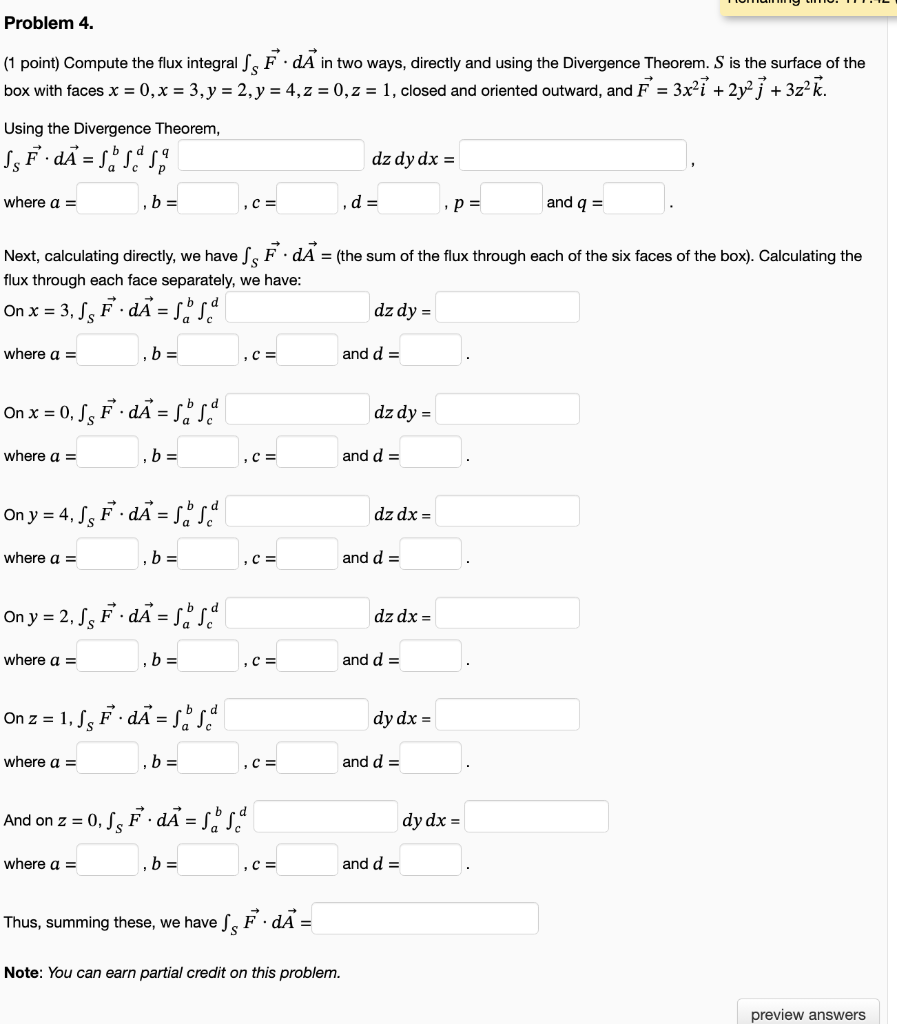(1 point) Compute the flux integral ∫SF⋅dA in two | Chegg.com