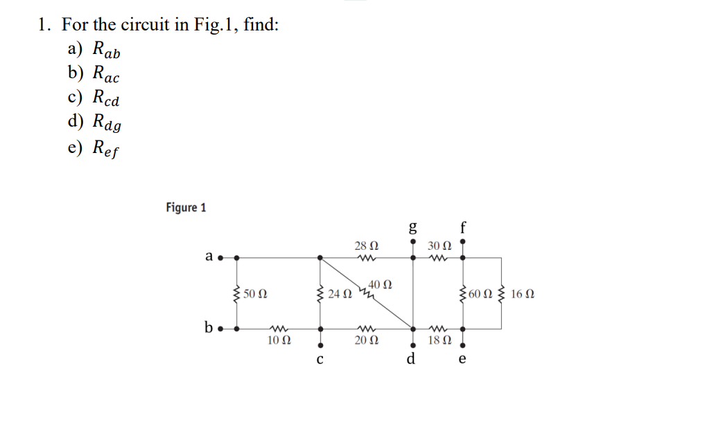 Solved 1. For the circuit in Fig.1, find: a) Rab b) Rac c) | Chegg.com
