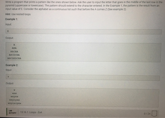 Solved Write a program that prints a pattern like the ones | Chegg.com
