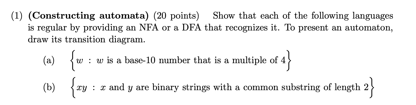 Solved (Constructing automata) (20 points) Show that each of | Chegg.com