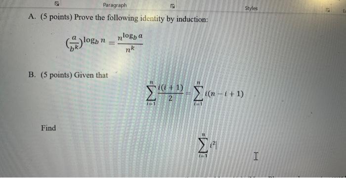 Solved A. (5 points) Prove the following identity by | Chegg.com