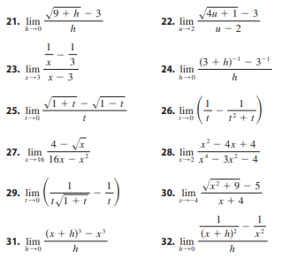 Solved 21. limh→0h9+h−3 22. limu→2u−24u+1−3 23. | Chegg.com