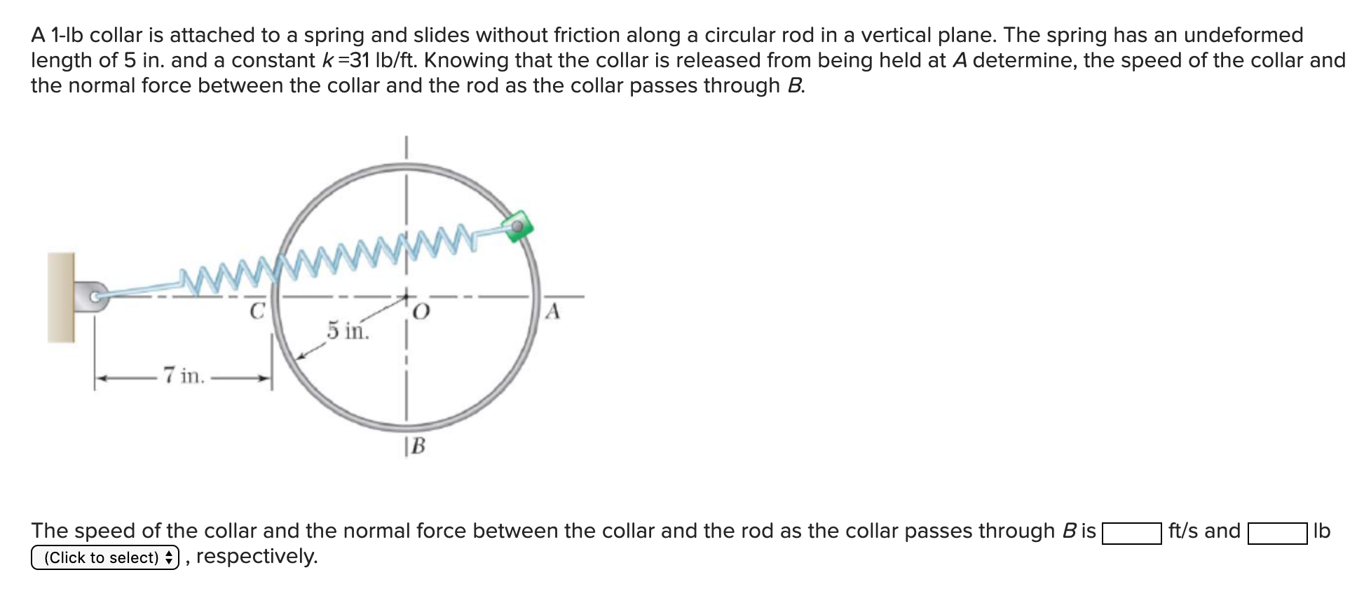 Solved A 1-1b collar is attached to a spring and slides | Chegg.com