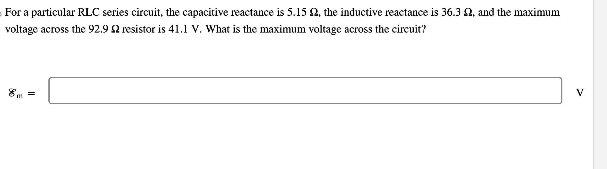 Solved For a particular RLC series circuit, the capacitive | Chegg.com