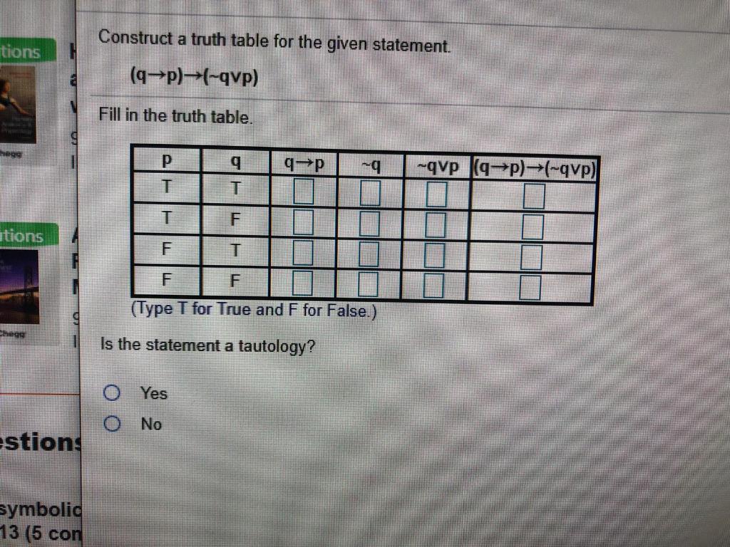 Solved Construct a truth table for the given statement. | Chegg.com