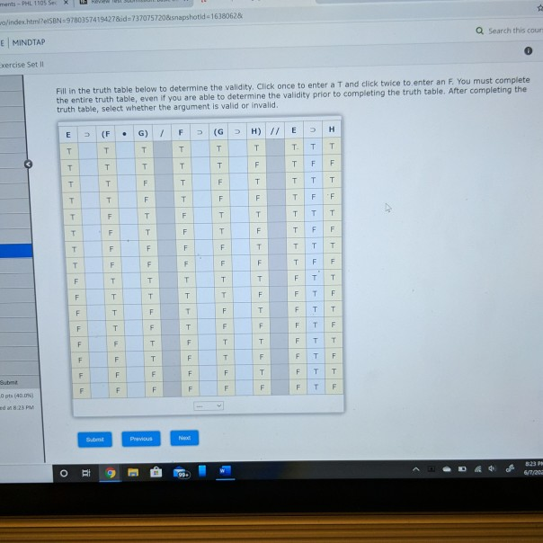 Section Exercise Set 11 Fill In The Truth Table Below