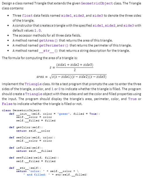 Solved Design A Class Named Triangle That Extends The Given