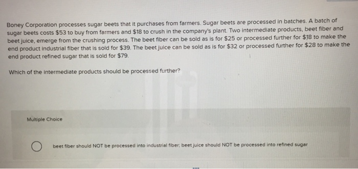 Solved Boney Corporation processes sugar beets that it | Chegg.com