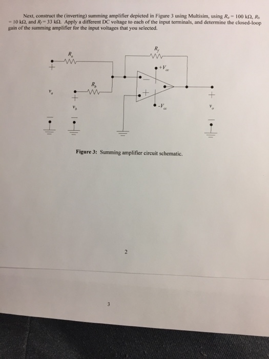 Solved Next, construct the (inverting) summing amplifier | Chegg.com