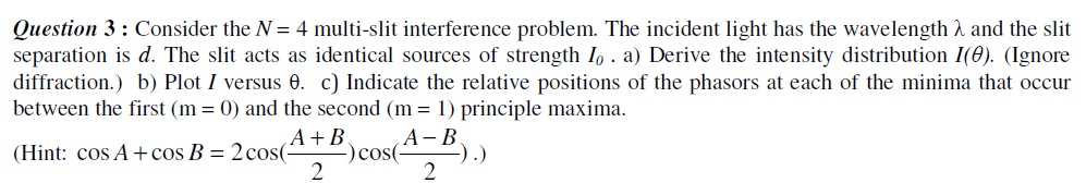 Solved Question 3 : Consider the N = 4 multi-slit | Chegg.com