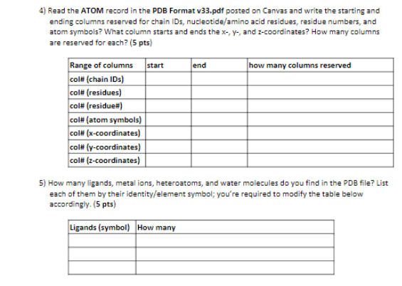 4) Read the ATOM record in the PDB Format v33.pdf | Chegg.com